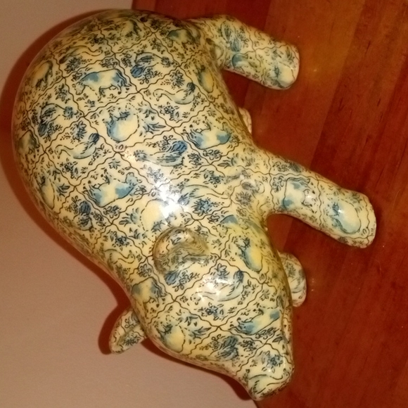 Source Unknown | Accents | Vintage Porcelain Pig With Blue Farm Animals ...